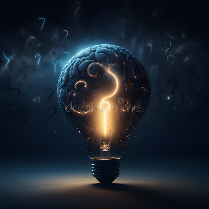 Abstract Glowing Brain Inside of Light Bulb on Dark Background with ...