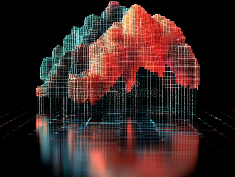 Abstract Glowing Brain Structure Composed of Pixel Like Red and Teal ...