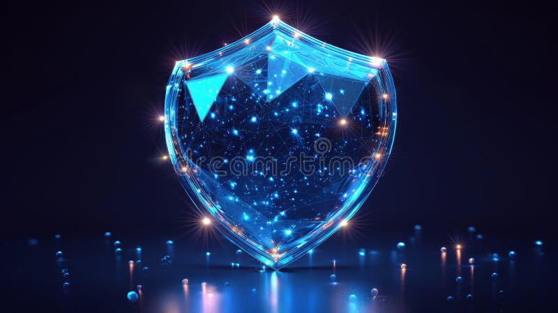 An Abstract Glowing Bubble Shield on a Blue Background. an Abstract ...