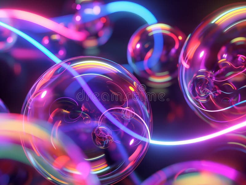 Abstract Glowing Bubbles and Neon Curves Stock Photo - Image of ...