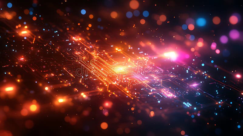 Abstract Glowing Circuit Board with Bokeh Lights Stock Illustration ...