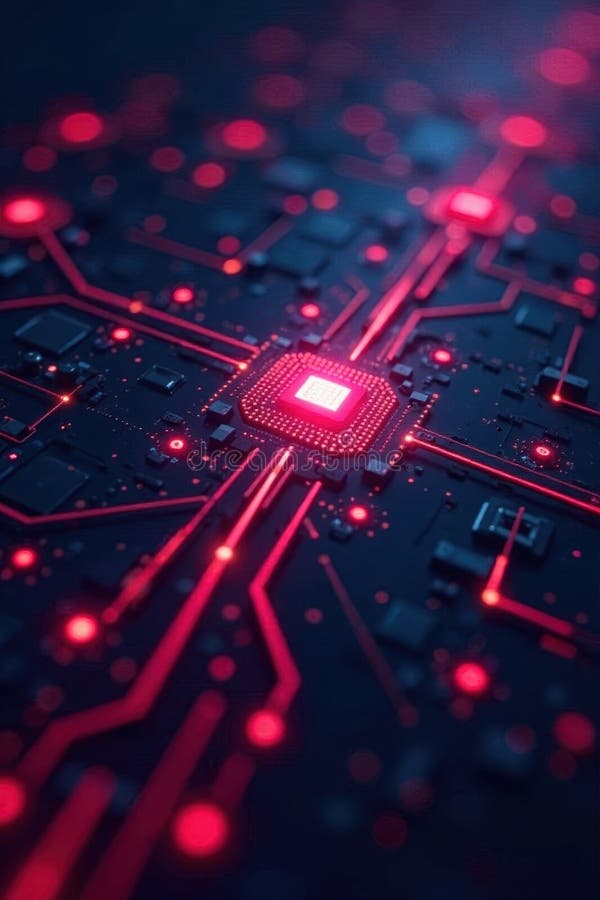 Abstract Glowing Circuit Board, Digital Nodes Pulse, Futuristic Tech ...