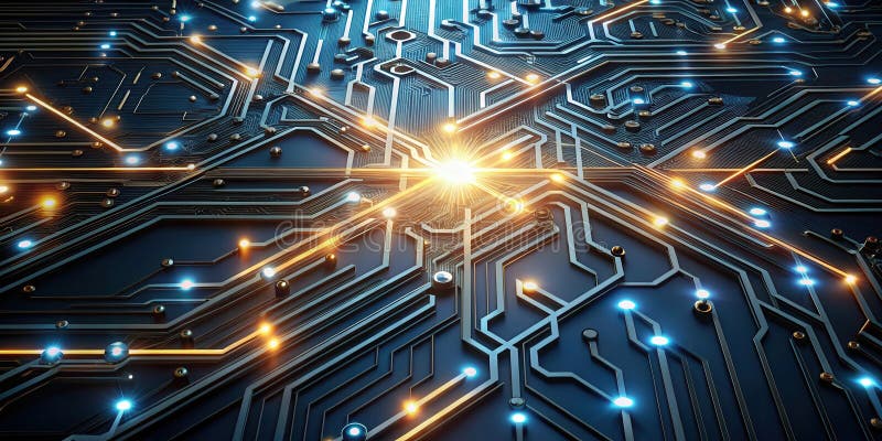 Abstract Glowing Circuit Board with Illuminating Pathways of Data ...