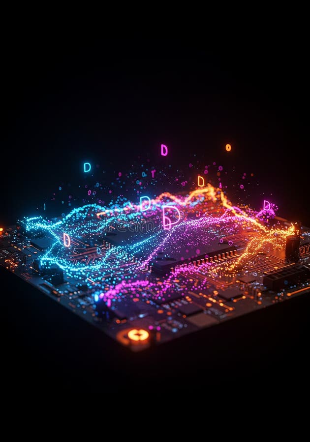 Abstract Glowing Circuit Board with Neon Lines and Particles Stock ...