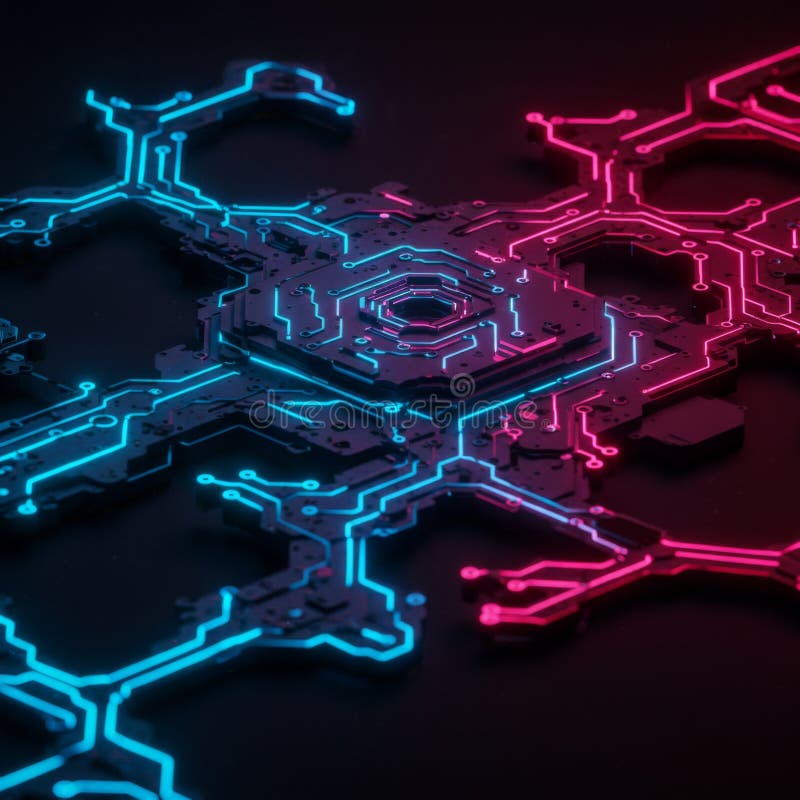 Abstract Glowing Circuit Network Design Stock Illustration - Illustration of connection ...
