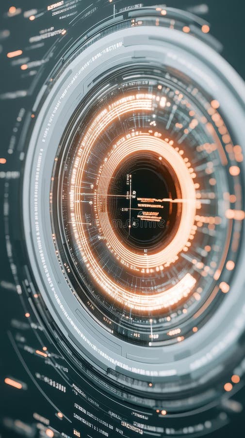 Abstract Glowing Circular Data Interface with Orange Light Representing ...