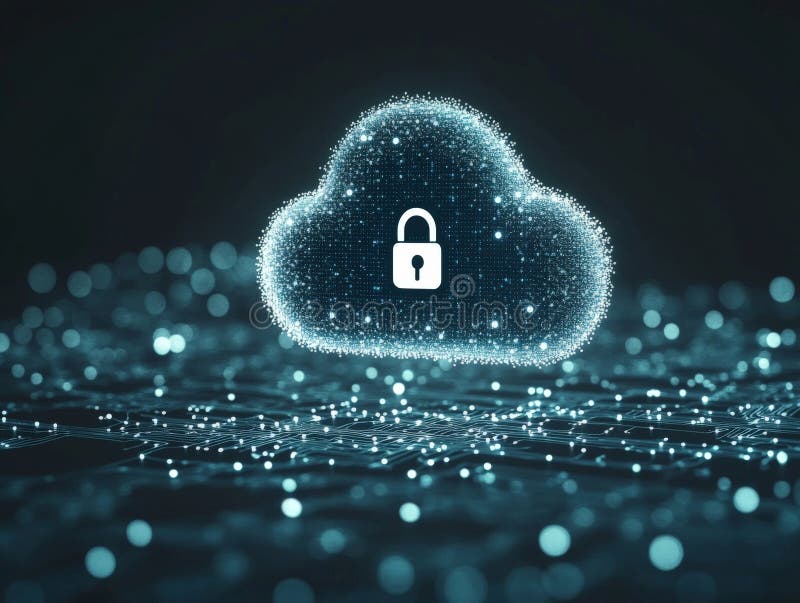 Abstract Glowing Cloud with a Central Lock Icon Encased in a Sparkling ...