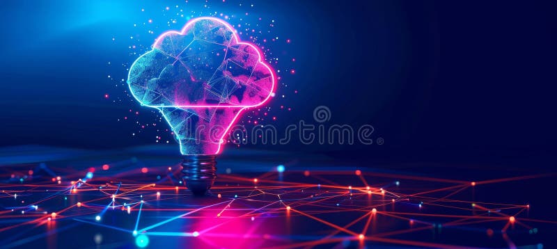 Abstract Glowing Cloud Computing Light Bulb on Circuit Board ...