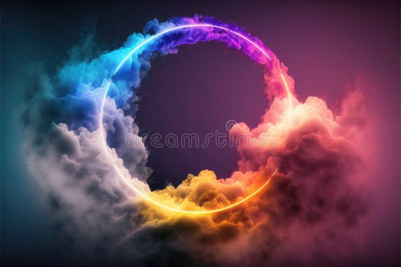 Abstract of Glowing Clouds Circle Frame Illuminated with Neon Light on ...