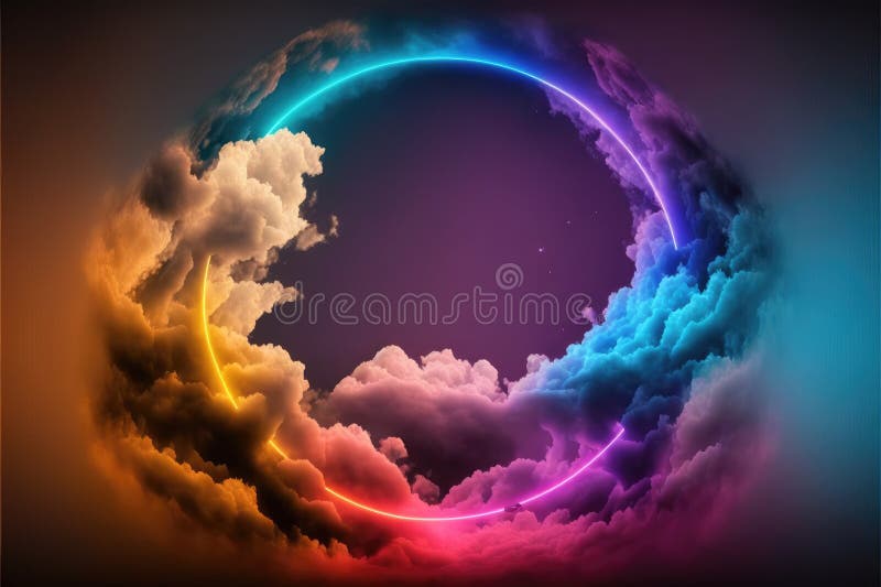 Abstract of Glowing Clouds Circle Frame Illuminated with Neon Light on ...