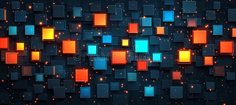 Abstract Glowing Colorful Blocks with Digital Flare on Particle Data ...