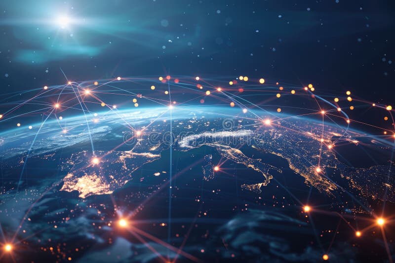 Digital Globe with Network Connections, Social Network Communication in the Global Computer ...