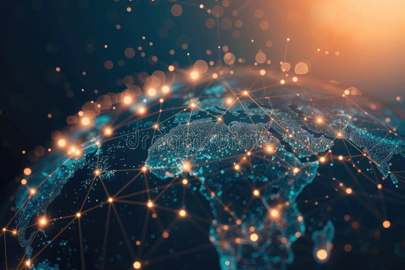 Abstract Glowing Connecting Dots And Lines On Global Background Network Connection Generative