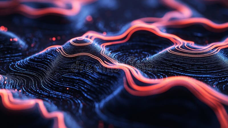Abstract Glowing Contour Lines. Digital Data Landscape Stock Illustration - Illustration of blue ...