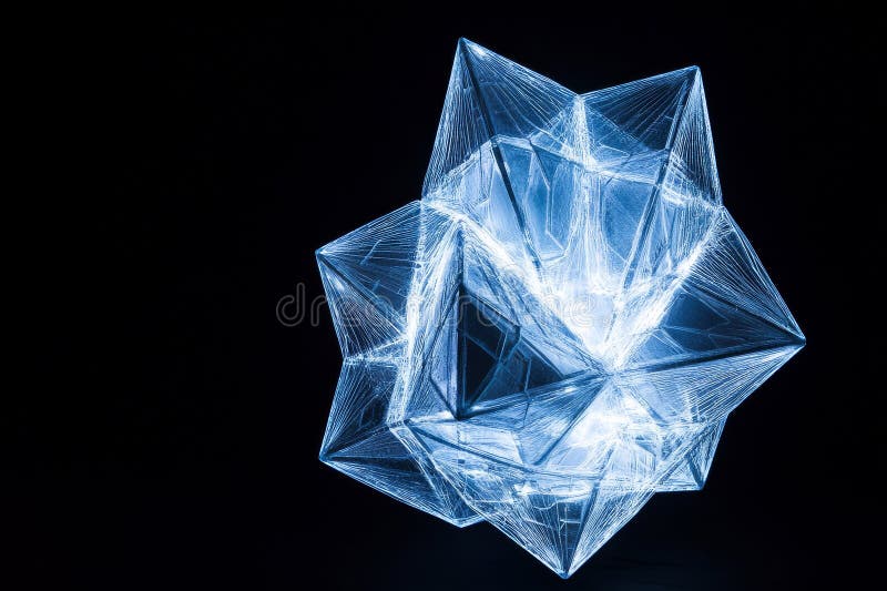 Abstract Glowing Crystal Grid, Sharp Blue and White Geometric Patterns ...