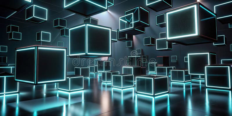 Abstract Glowing Cube Installation, Futuristic Design, Digital Art ...