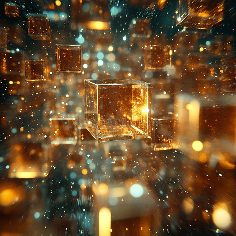 Abstract Glowing Cubes Floating in a Digital Space. Stock Image - Image ...
