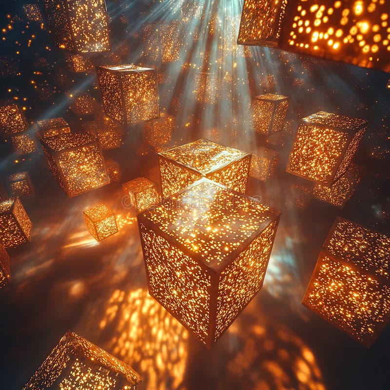Abstract Glowing Cubes with Illuminated Patterns. Stock Image - Image ...