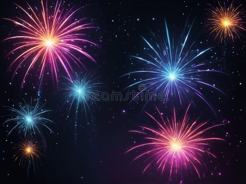 Abstract Glowing Dark Background with Salute, Stars and Fireworks Stock ...