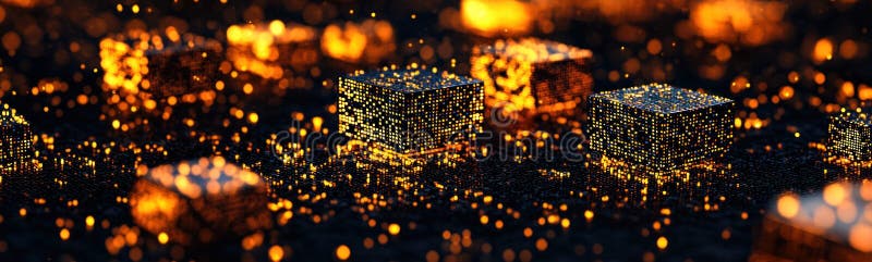 Abstract Glowing Data Blocks in Digital Network. Stock Photo - Image of ...