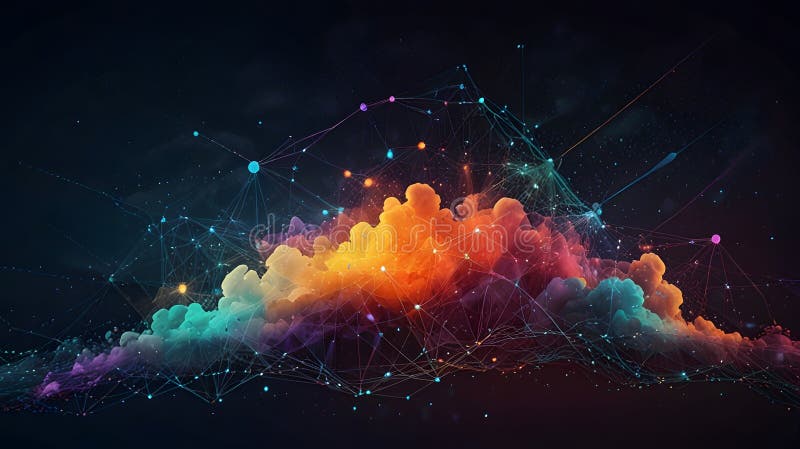 Abstract Glowing Data Cloud Network in the Sky Symbolizing Unified ...