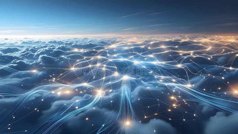 Abstract Glowing Data Cloud Network in the Sky Symbolizing Unified ...