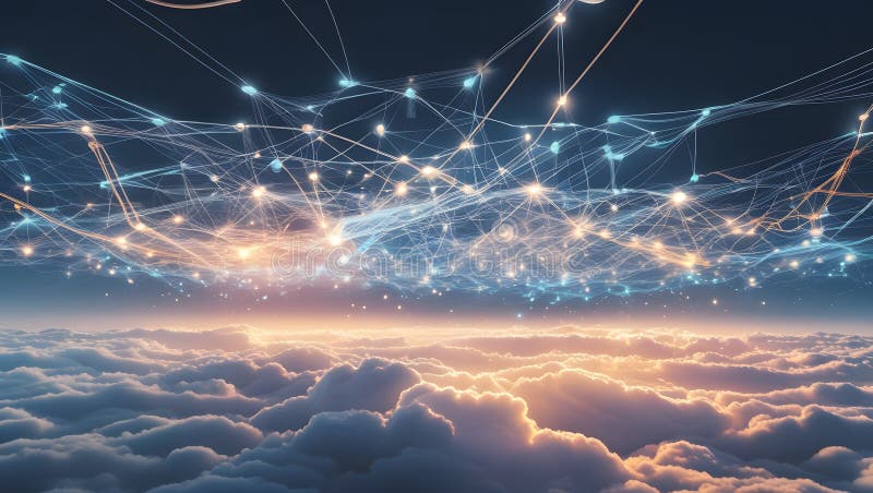 Abstract Glowing Data Cloud Network in the Sky Symbolizing Unified ...