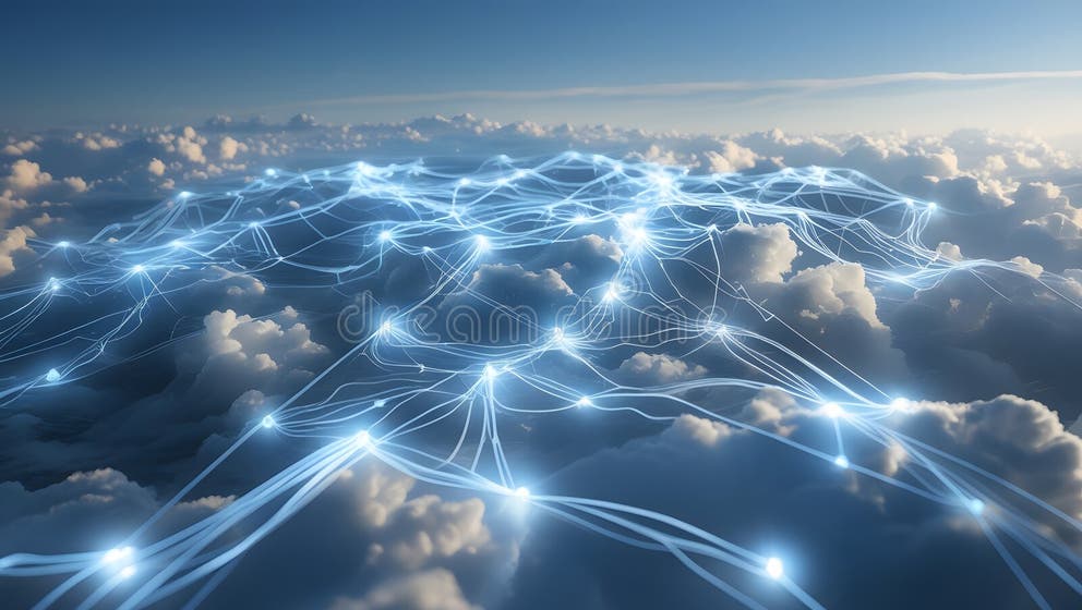 Abstract Glowing Data Cloud Network in the Sky Symbolizing Unified ...