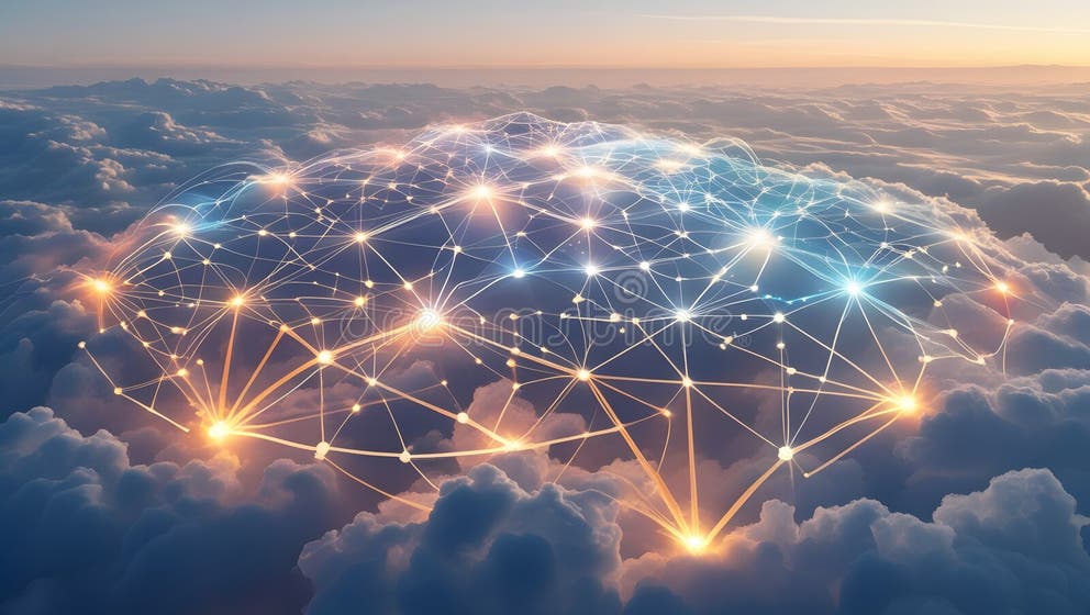 Abstract Glowing Data Cloud Network in the Sky Symbolizing Unified ...