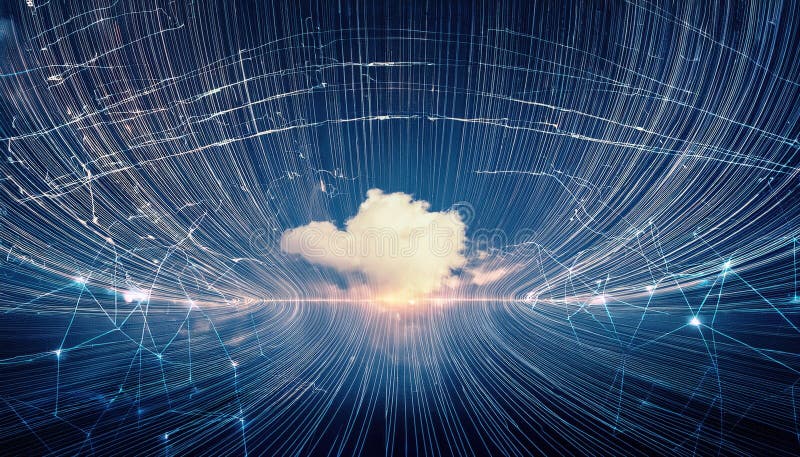 Abstract Glowing Data Cloud Network in the Sky Symbolizing Unified ...