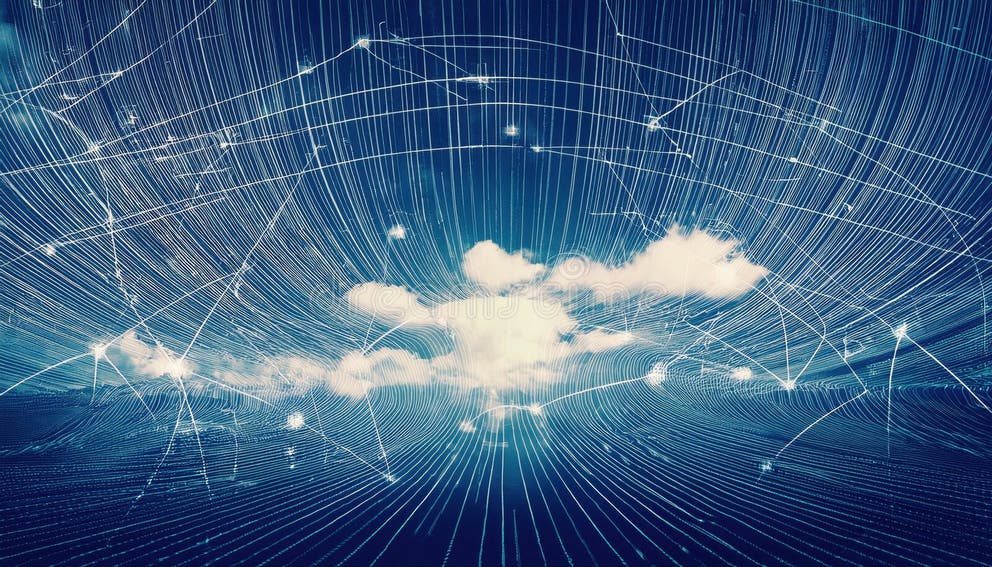 Abstract Glowing Data Cloud Network in the Sky Symbolizing Unified ...