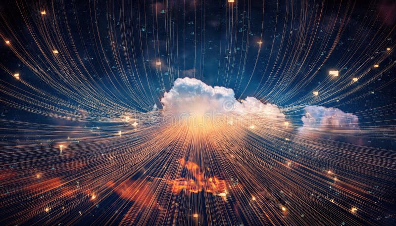 Abstract Glowing Data Cloud Network in the Sky Symbolizing Unified ...