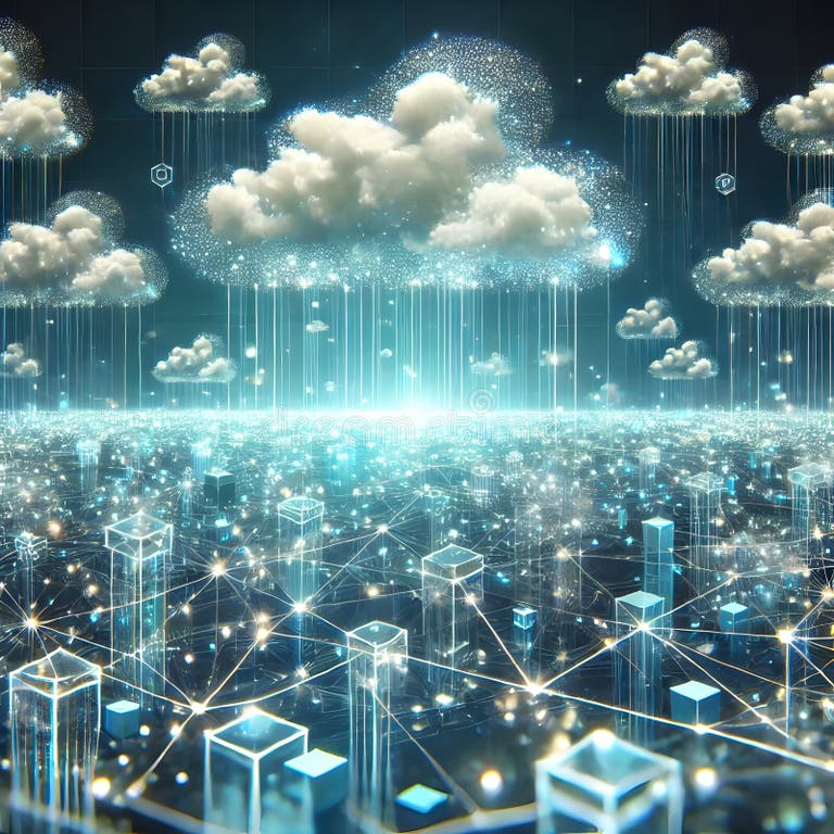 Abstract Glowing Data Cloud Network in the Sky Symbolizing Unified ...