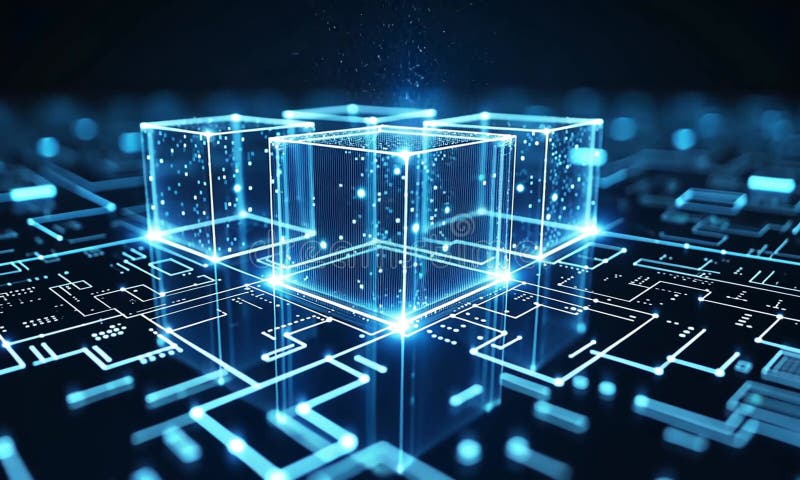 Futuristic Data Cubes on Circuit Board: Abstract Digital Technology ...