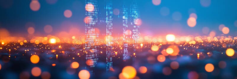 Abstract Glowing Data Towers and Digital Bokeh Concept of Modern ...