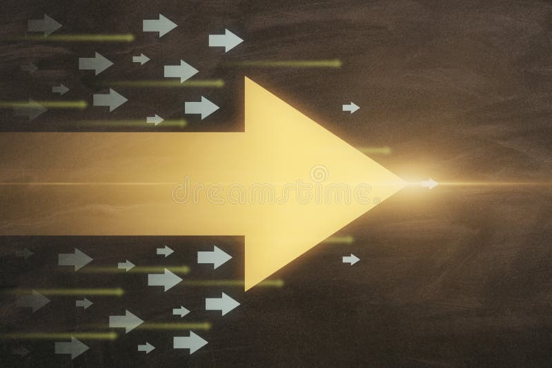 Abstract Glowing Digital Arrows on Chalkboard Wall Backdrop. Future ...