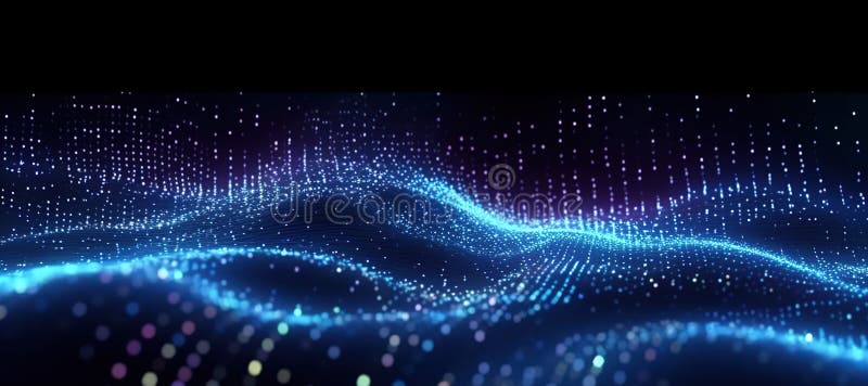 Abstract Glowing Digital Cyber Wave Made of Particles and Dots Moves on ...