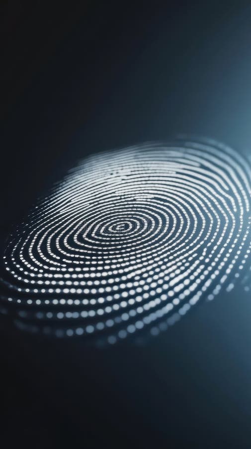 Abstract Glowing Digital Fingerprint with Data Patterns, Representing ...