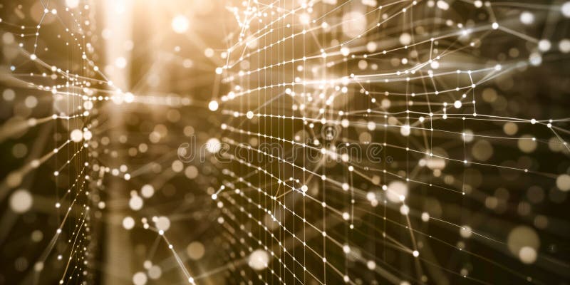 Abstract Glowing Digital Mesh Background with Network Connections and ...