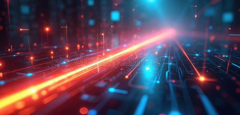 Abstract Glowing Digital Network Streams with Data Lines and Nodes ...