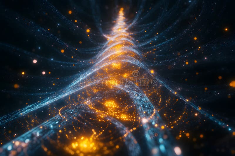 Abstract Glowing Digital Spiral with Light Trails and Particles Stock ...