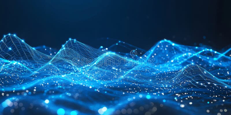 Abstract Glowing Digital Wave Pattern with Neon Blue Light on a Dark ...