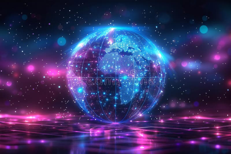 Abstract Glowing Digital World Sphere with Blue and Purple Light Effect ...