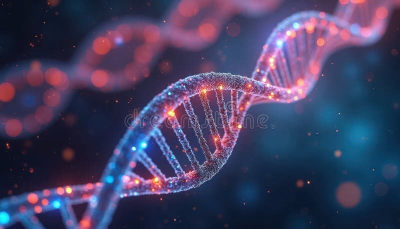 Abstract Glowing DNA Helix Against Cosmic Backdrop. Vibrant ...