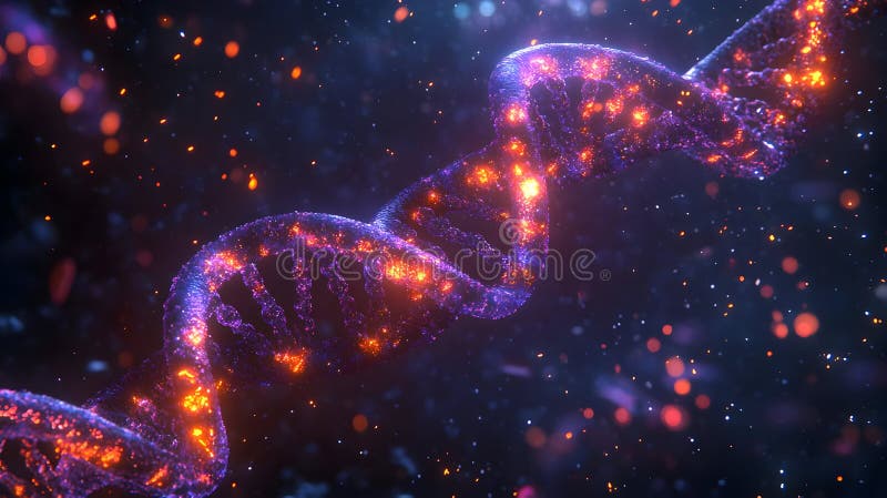 Abstract Glowing Dna Molecule Helix Structure on Dark Background with ...
