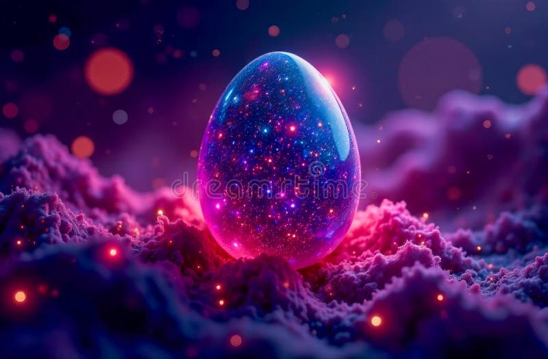 Abstract Glowing Easter Eggs on Space Style Background. Stock Image - Image of mystery, bubble ...