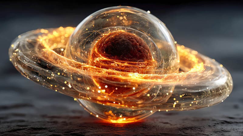 Abstract Glowing Energy Sphere with Red and Golden Particles Inside a ...