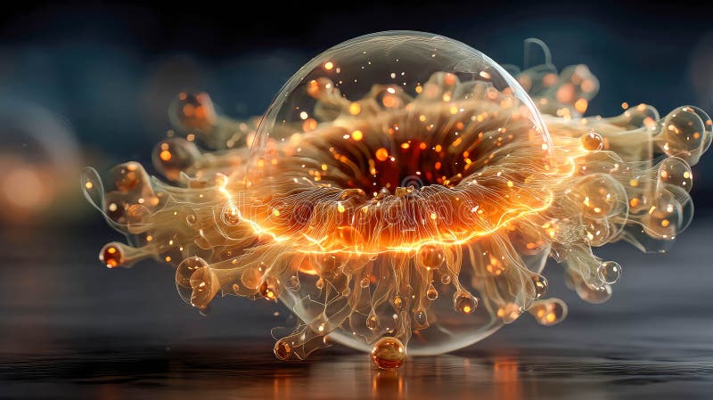 Abstract Glowing Energy Sphere with Red and Golden Particles Inside a ...