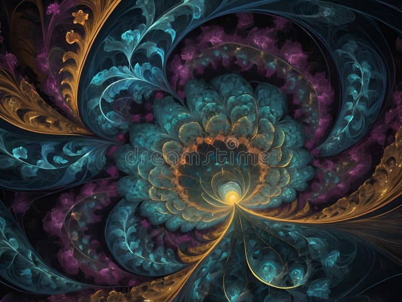 Abstract Glowing Fantasy Fractal Concentric Circle Wave Flower Stock ...