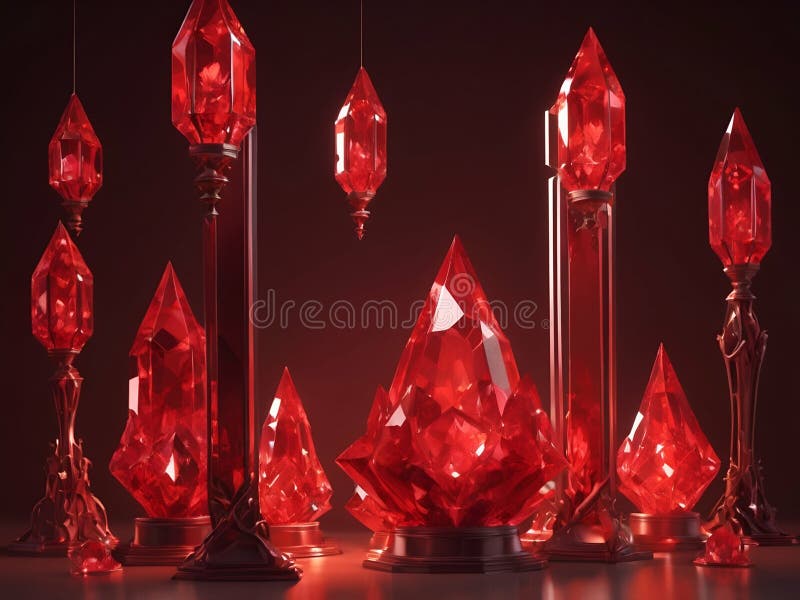 Abstract Glowing Fantasy Red Crystal Lamps Background Stock ...